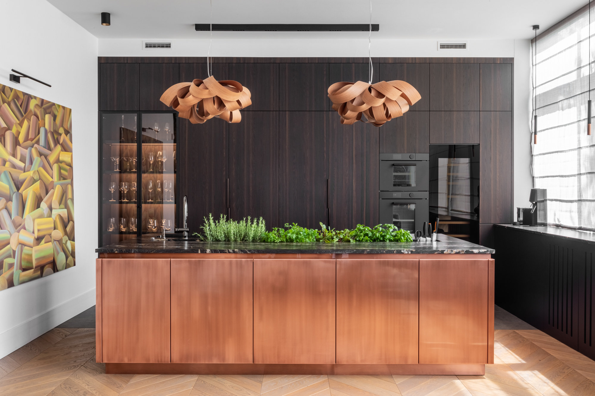 Modern Custom Kitchen Design: Copper & Black Elegance Project